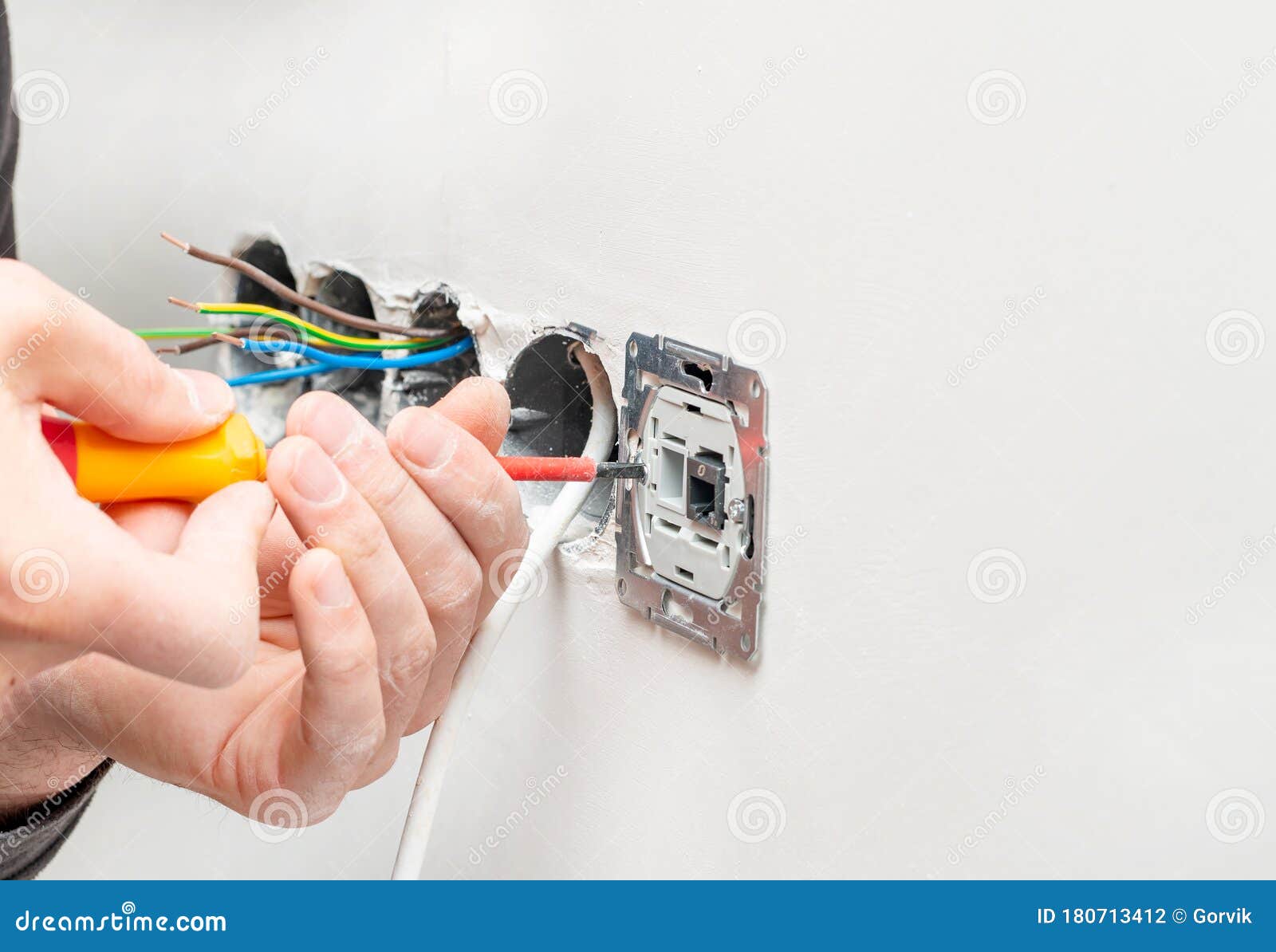 The Process of Installing an Internal Socket for Internet Access Stock ...