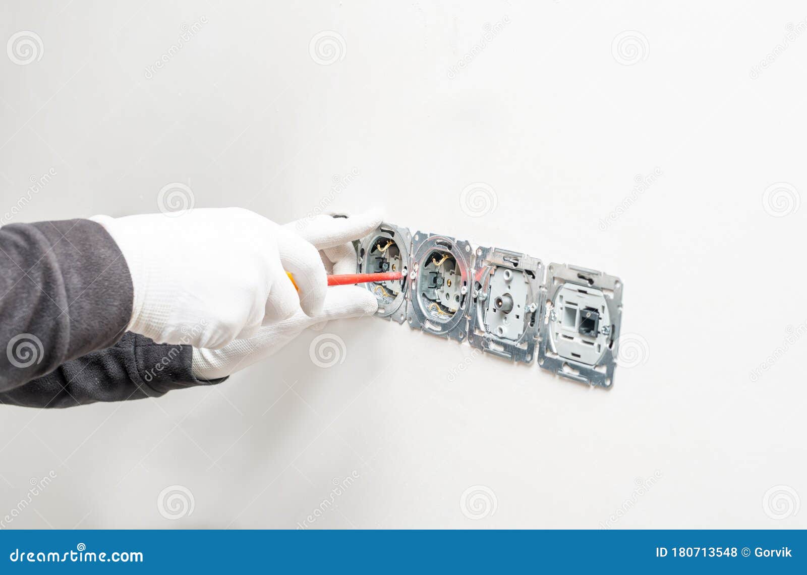 The Process Of Installing Internal Sockets On A Background Of White ...