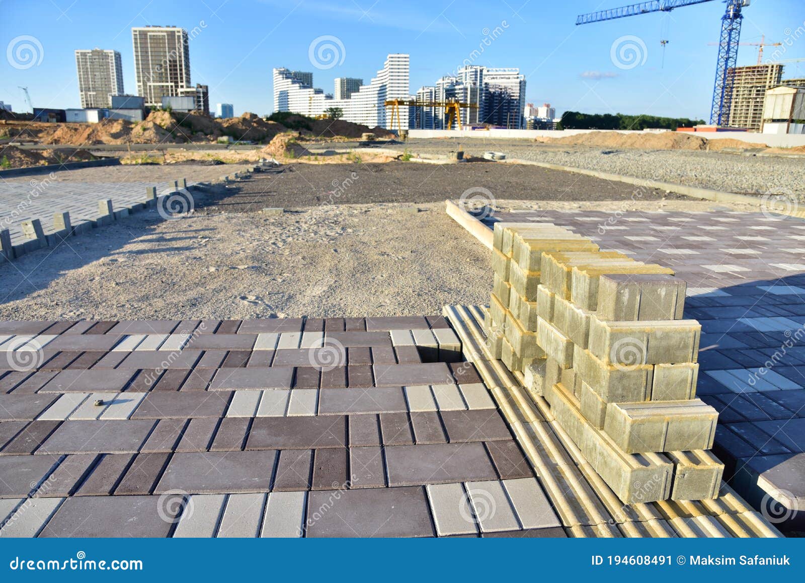 Process of Installing Paving Bricks at Construction Site. Laying Paving ...