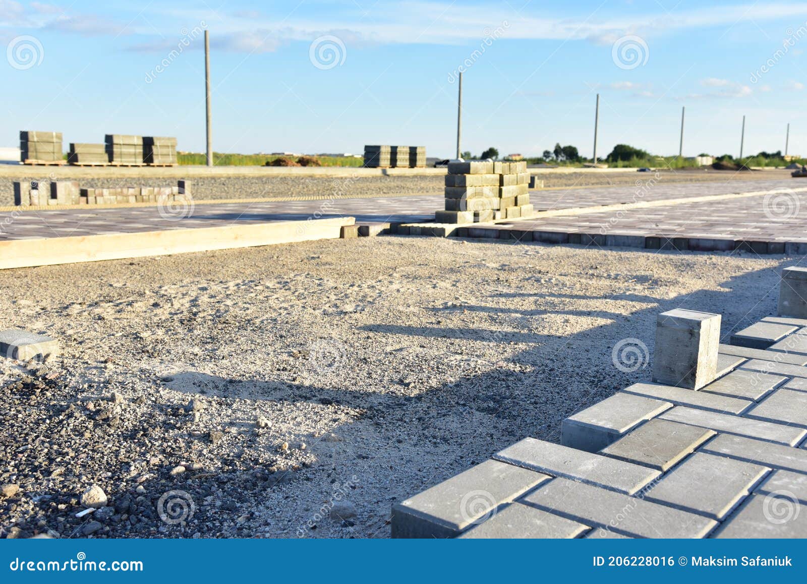 Process of Installing Paving Bricks at Construction Site. Laying Paving ...