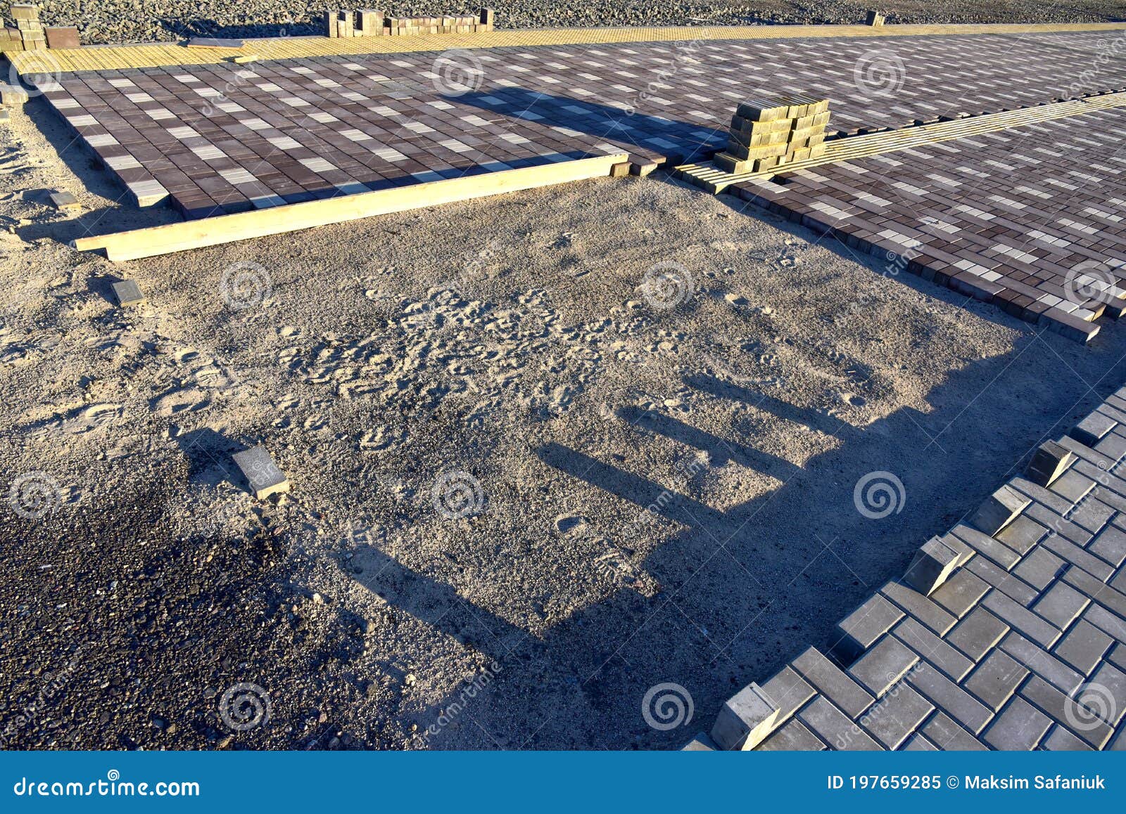 Process Of Installing Paving Bricks In The Town Pedestrian Zone. Laying ...