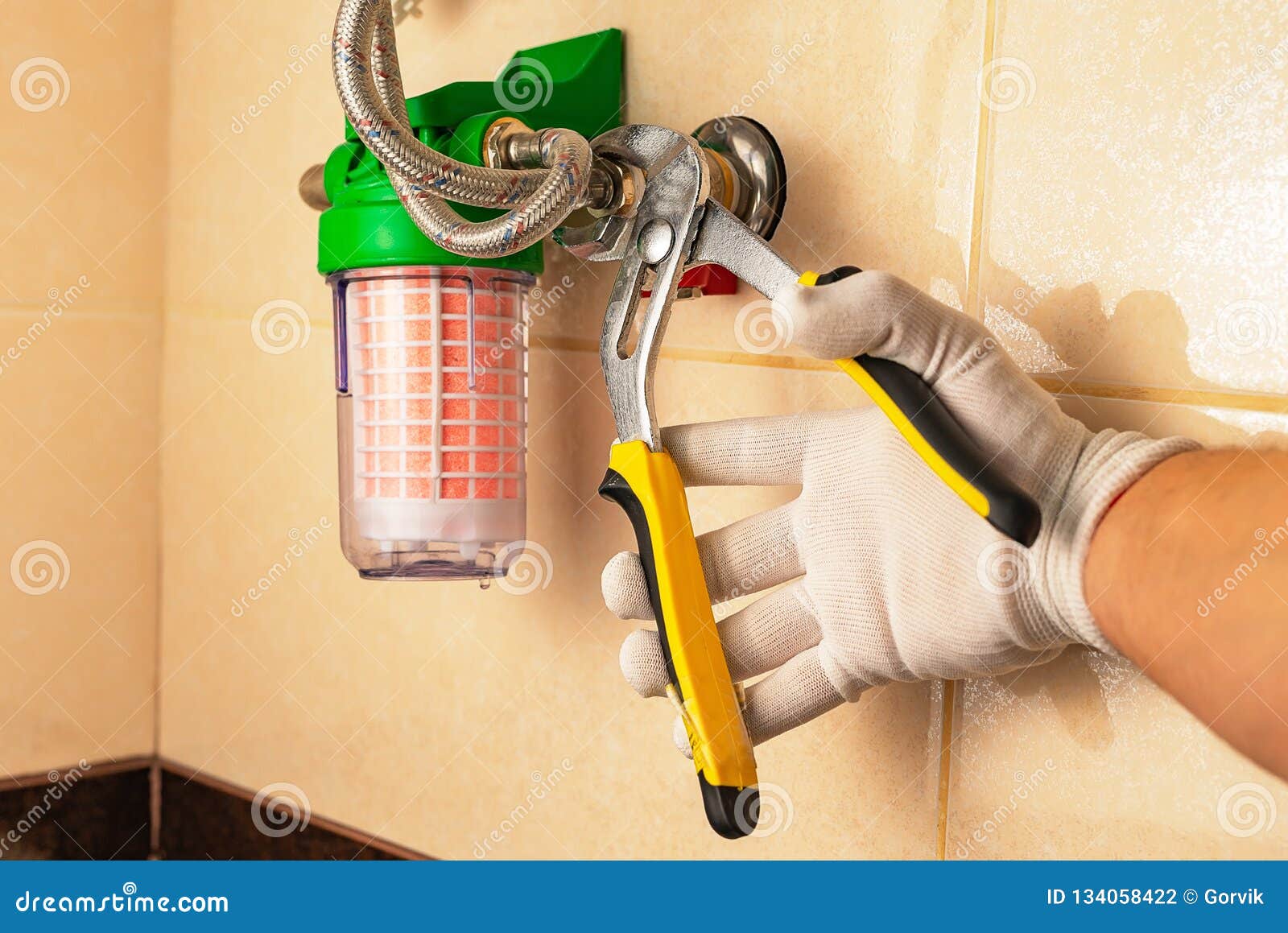 The Process of Installing the Filter on the Boiler Stock Photo - Image ...
