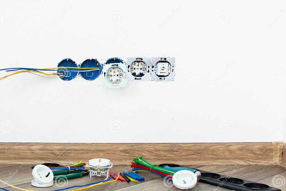 The Process of Installing Sockets in the House Stock Image - Image of ...