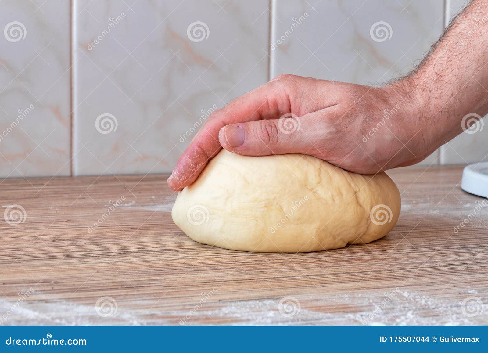 Process of Kneading Dough. Hands Kneading Dough. Stock Photo - Image of ...