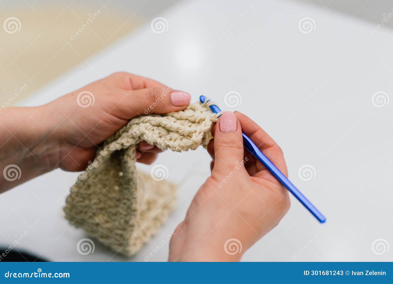 Process of Knitting on White, Female Hands Stock Image - Image of hand ...
