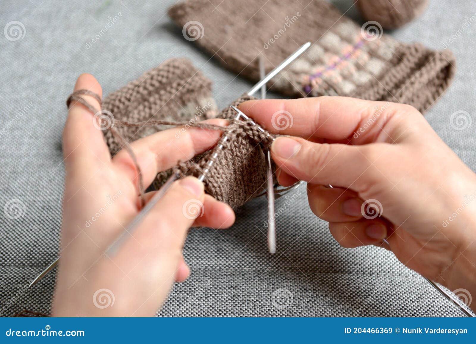 Knitting. in the Process of Knitting with Needles. Stock Image - Image ...