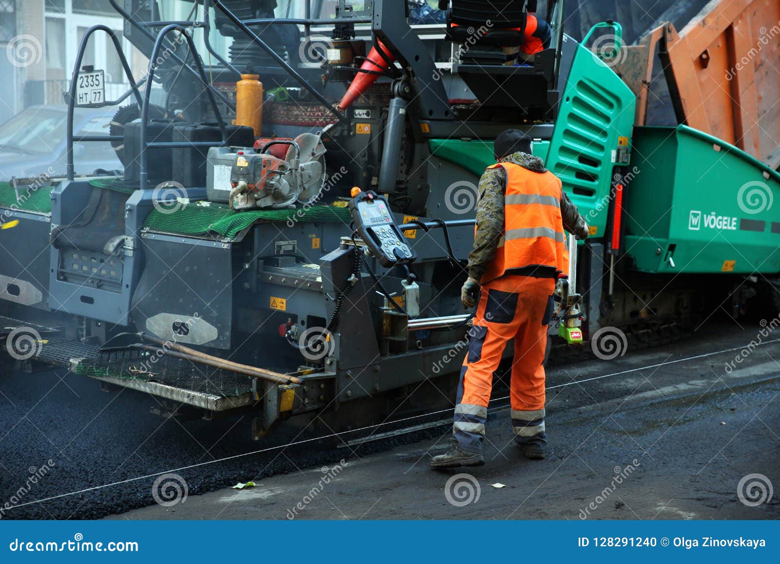 Process of Laying Asphalt Pavement on the Road. Moscow. 08.09.2018 ...