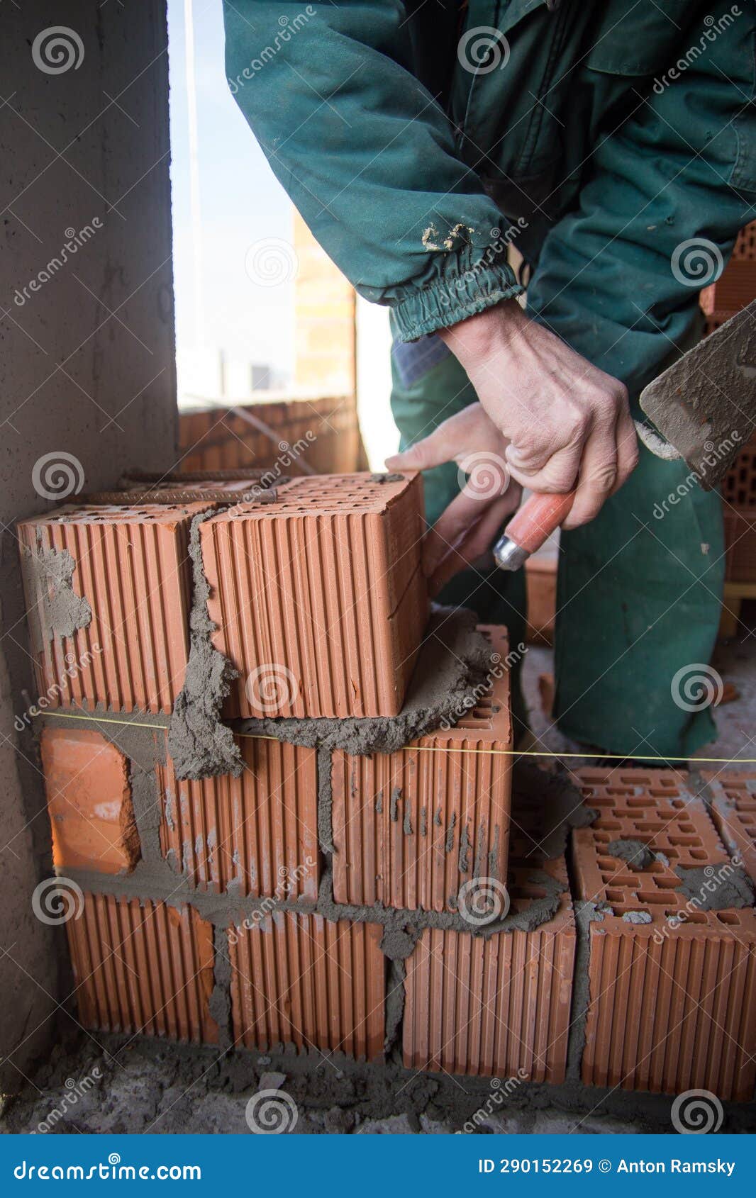 The Process of Laying Bricks on Construction Site Stock Image - Image ...