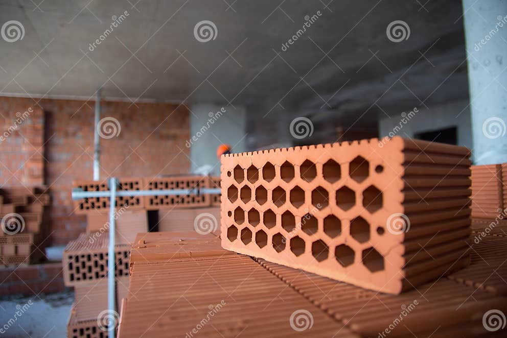 The Process of Laying Bricks on Construction Site Stock Image - Image ...
