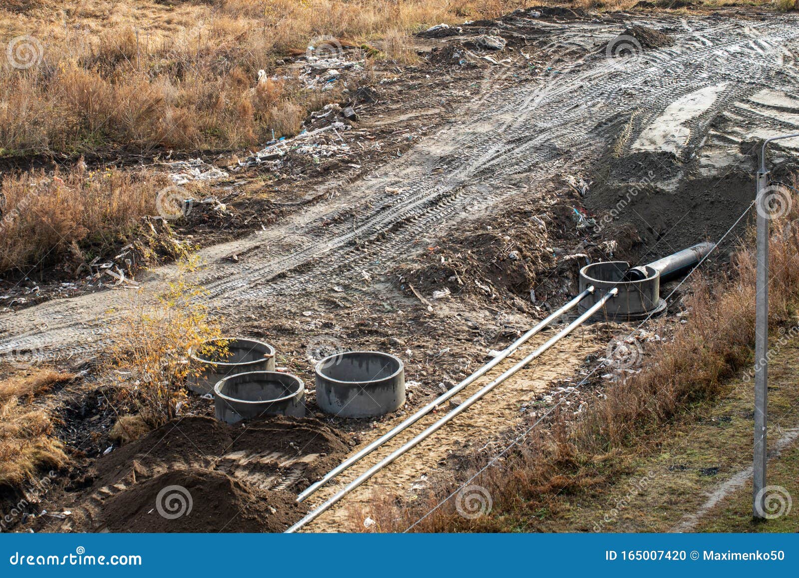 The Process of Laying of Engineering and Heating Systems. Pipes are in ...