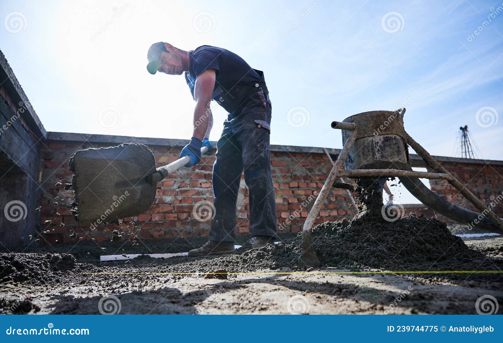 Process of Laying Semi-dry Screed on Construction Site Outside. Stock ...