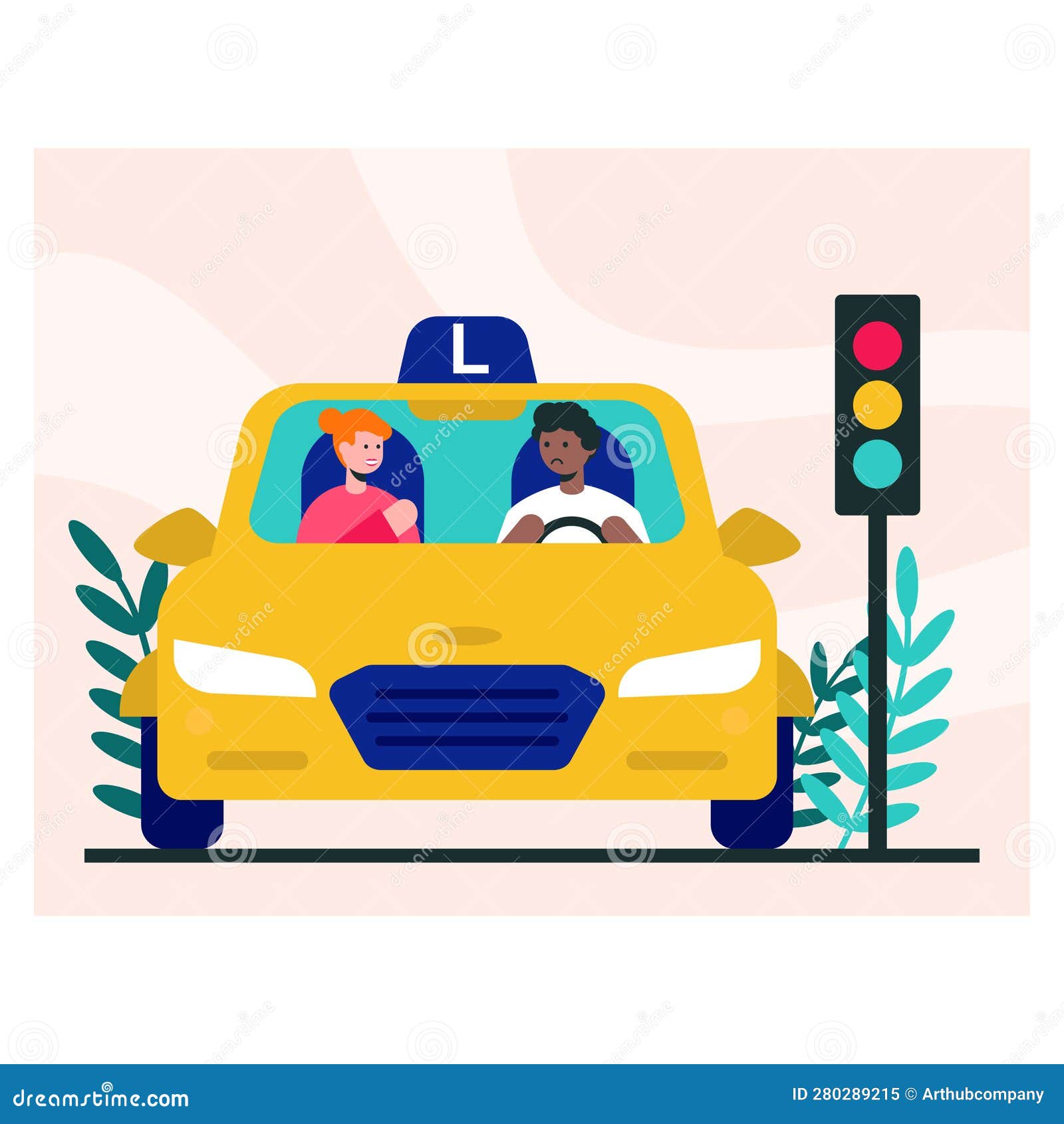 Process of Learning To Drive. Student Learns To Drive Car Under ...