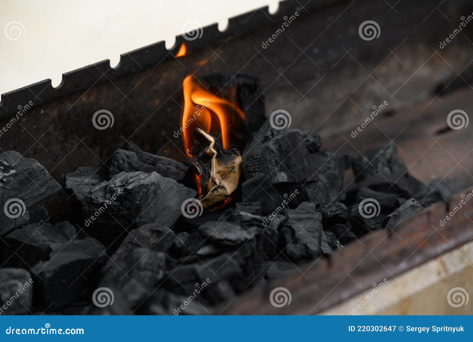The Process of Lighting Charcoal in the Grill Stock Image - Image of ...