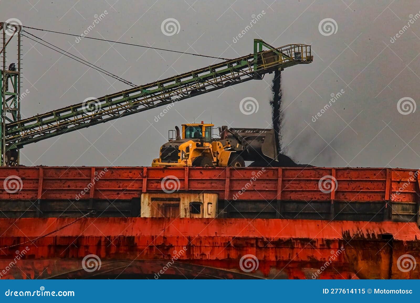 The Process of Loading Coal Mining Products Onto Barges for Shipment ...
