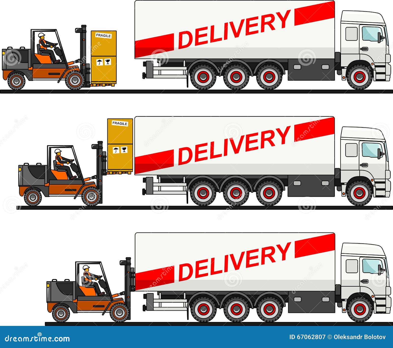 The Process of Loading with Forklift, Truck, Van and Boxes on White ...