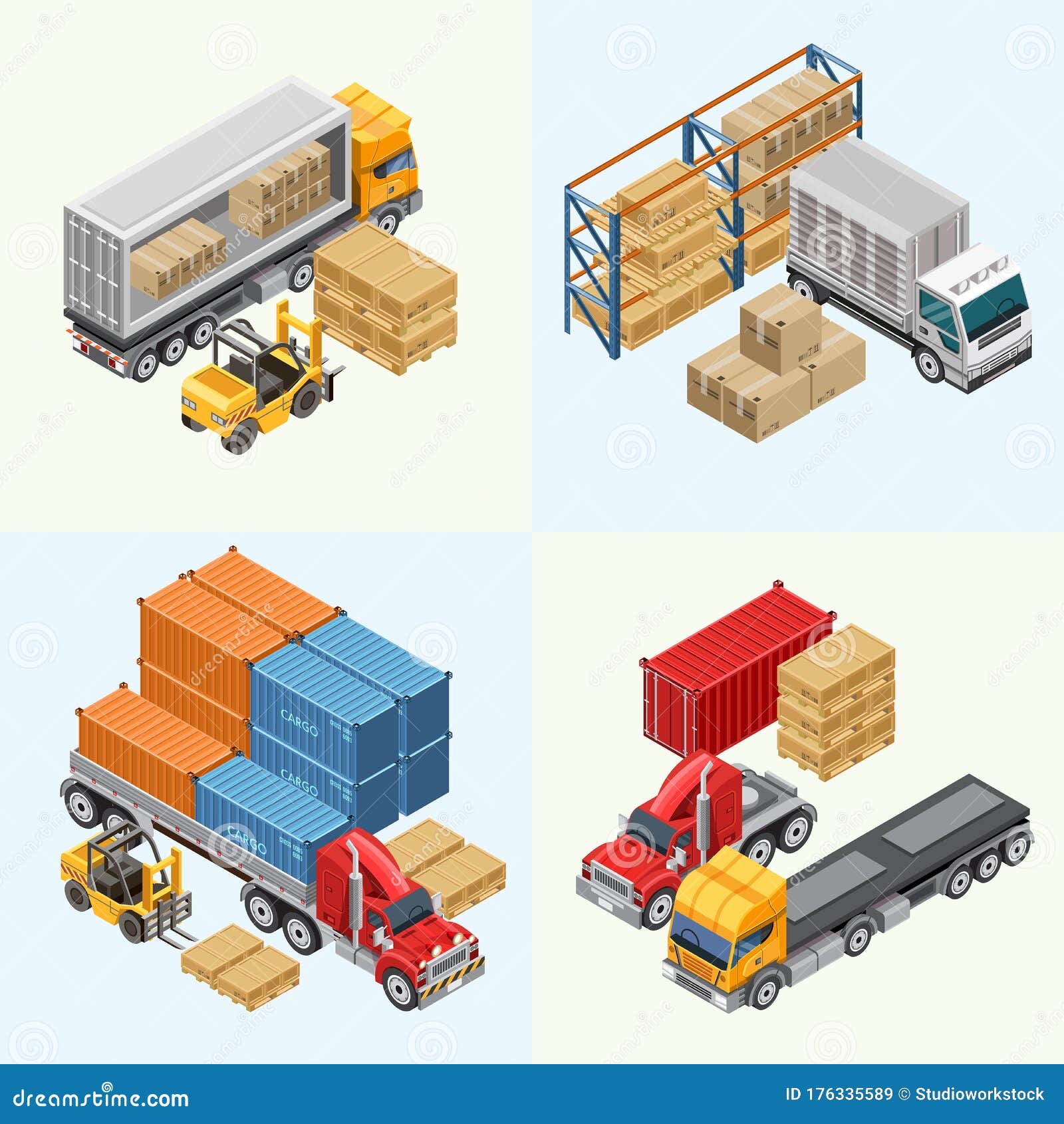 Process of Loading Freight Trucks Stock Vector - Illustration of goods ...
