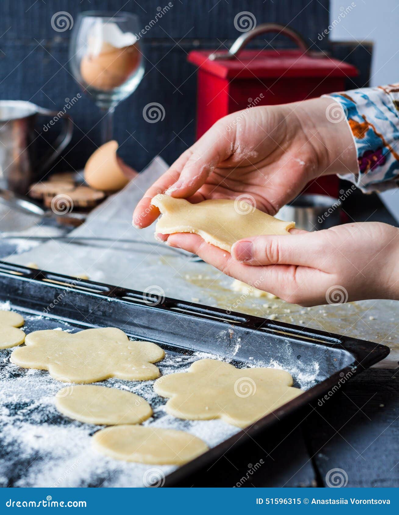 The Process of Making Biscuits, Shortbread Dough Raw, Cut Shape Stock ...