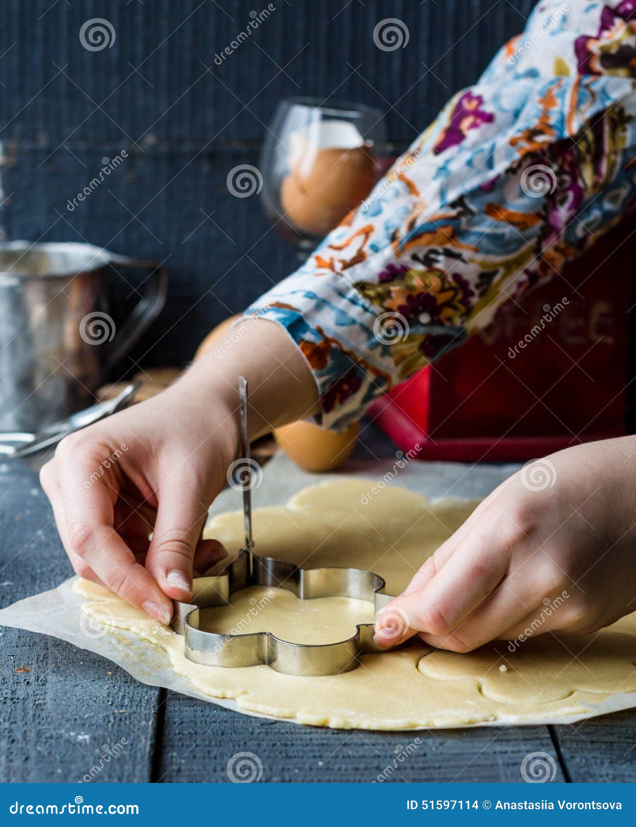 The Process of Making Biscuits, Shortbread Dough Raw, Cut Shape Stock ...