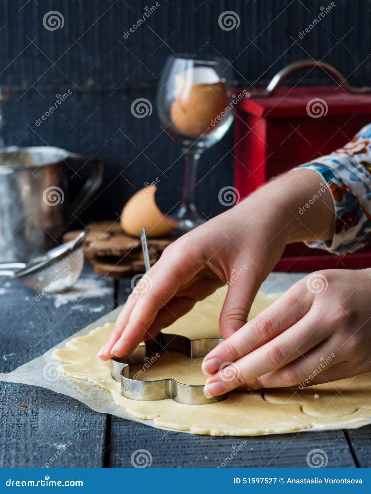 The Process of Making Biscuits, Shortbread Dough Raw, Cut Shape Stock ...