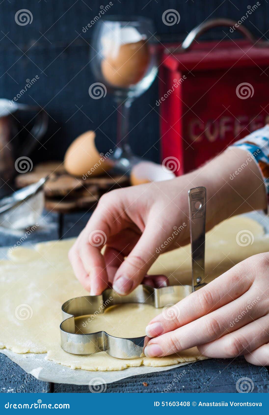 The Process of Making Biscuits, Shortbread Dough Raw, Cut Shape Stock ...