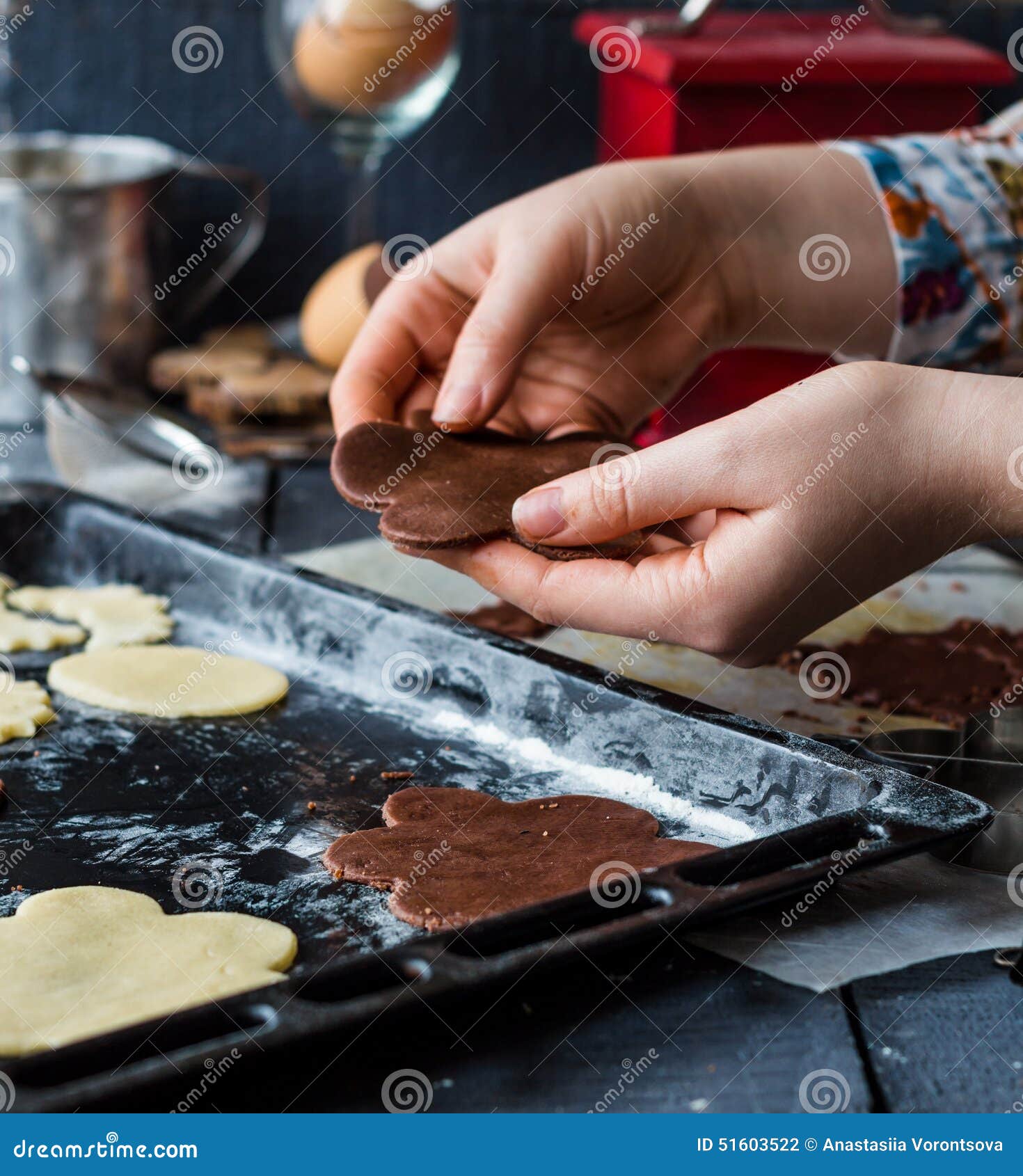 The Process of Making Biscuits, Shortbread Dough Raw, Cut Shape Stock ...