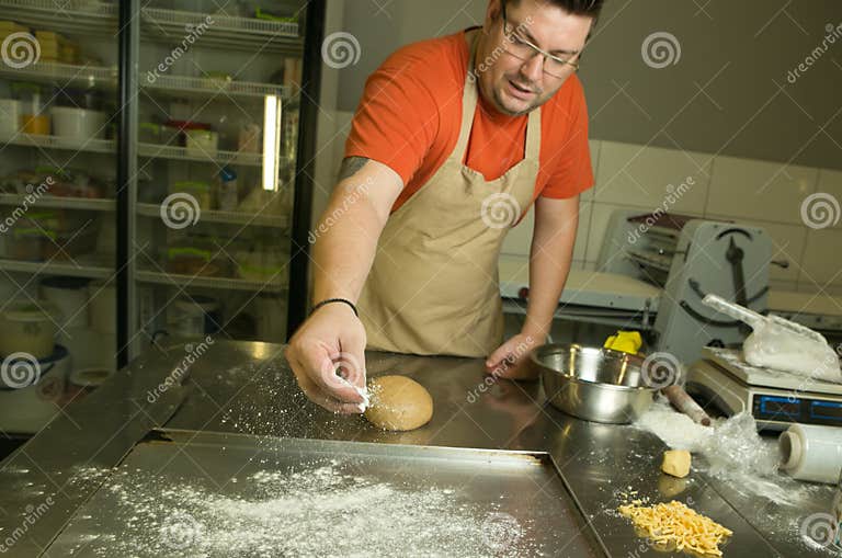 The Process of Making Bread. the Chef Kneads the Dough by Hand.the ...