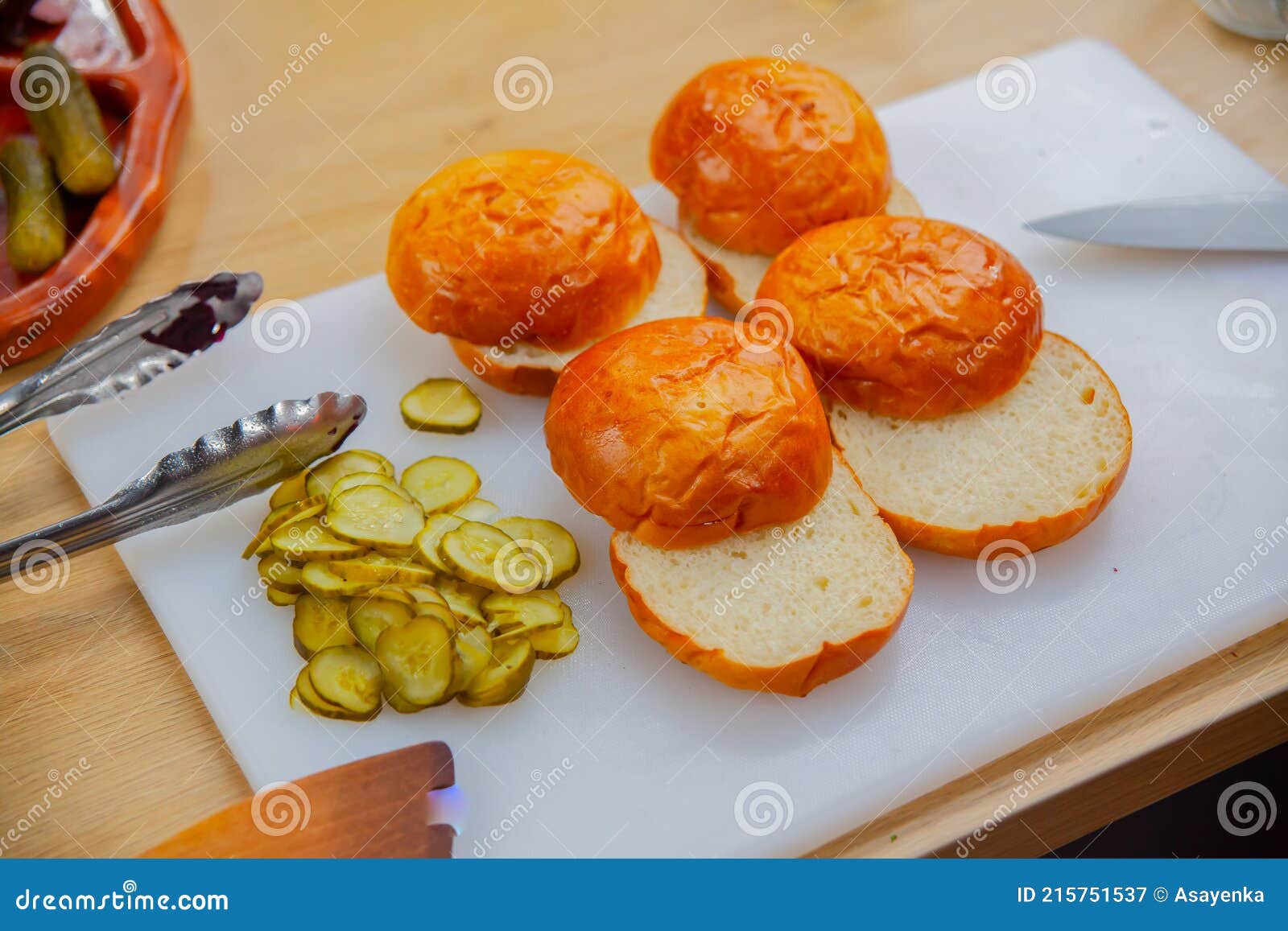 The Process of Making a Burger in the Kitchen Stock Image - Image of ...