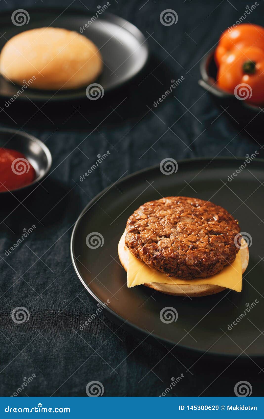 Process Making of Burger, Step by Step Isolated on Black Background ...