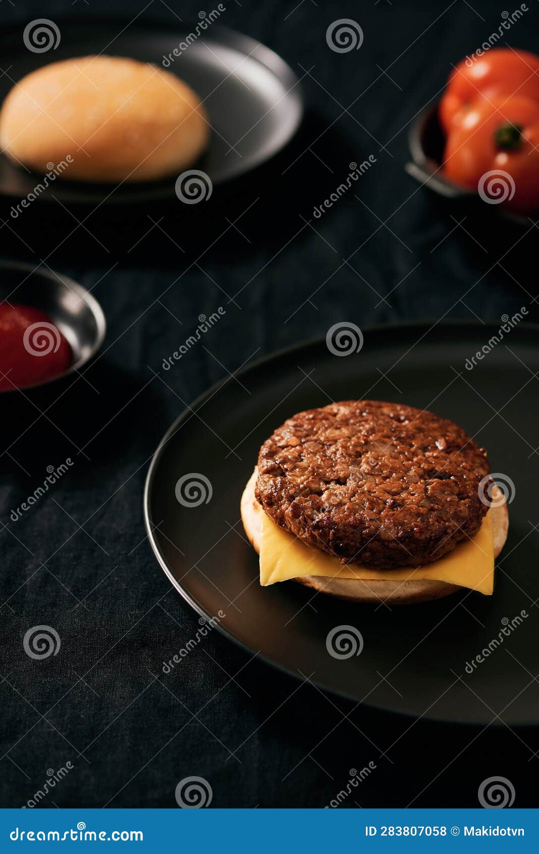 Process Making of Burger, Step by Step Isolated on Black Background ...