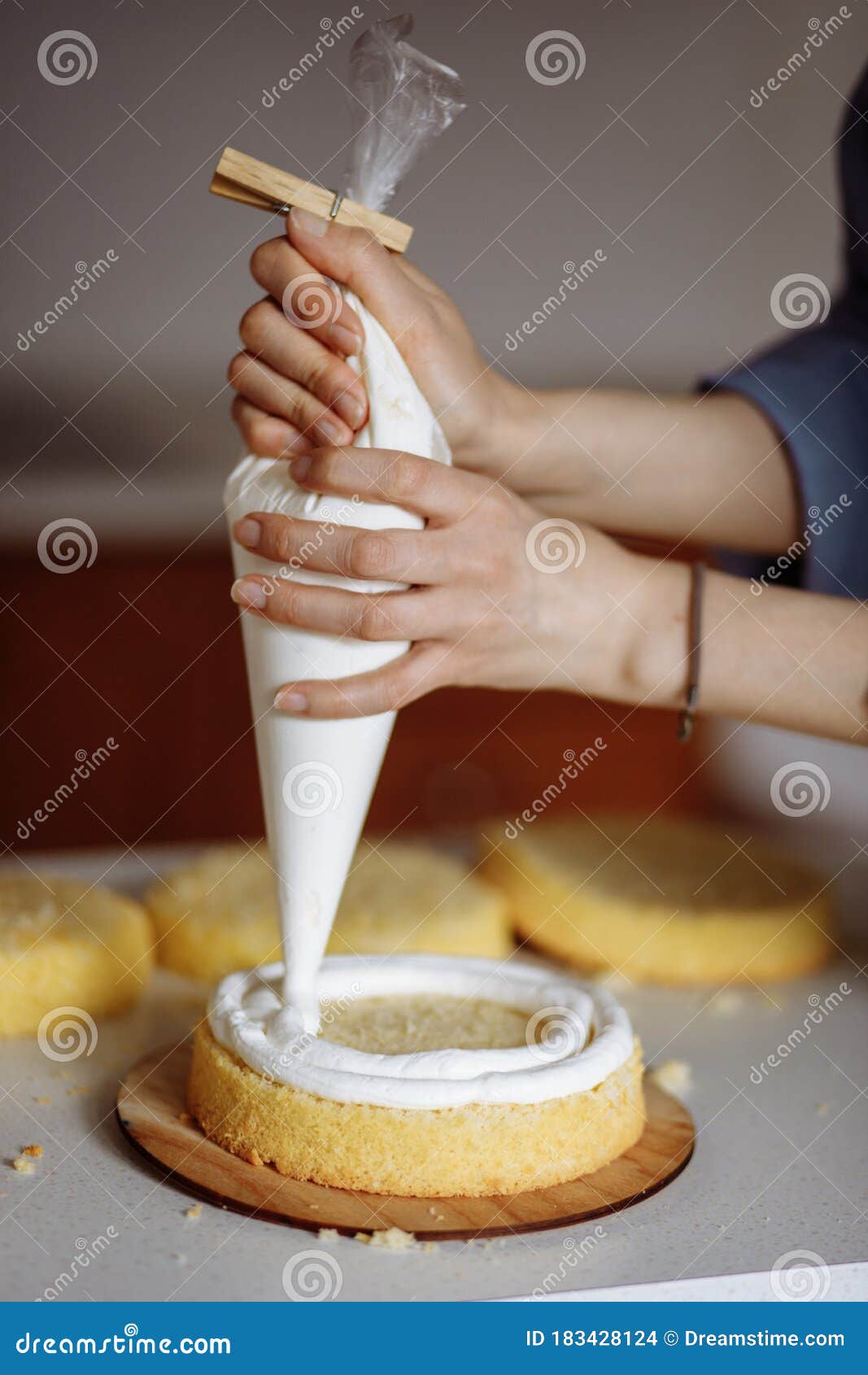 Applying the Cream on the Cake. Stock Photo - Image of celebration ...