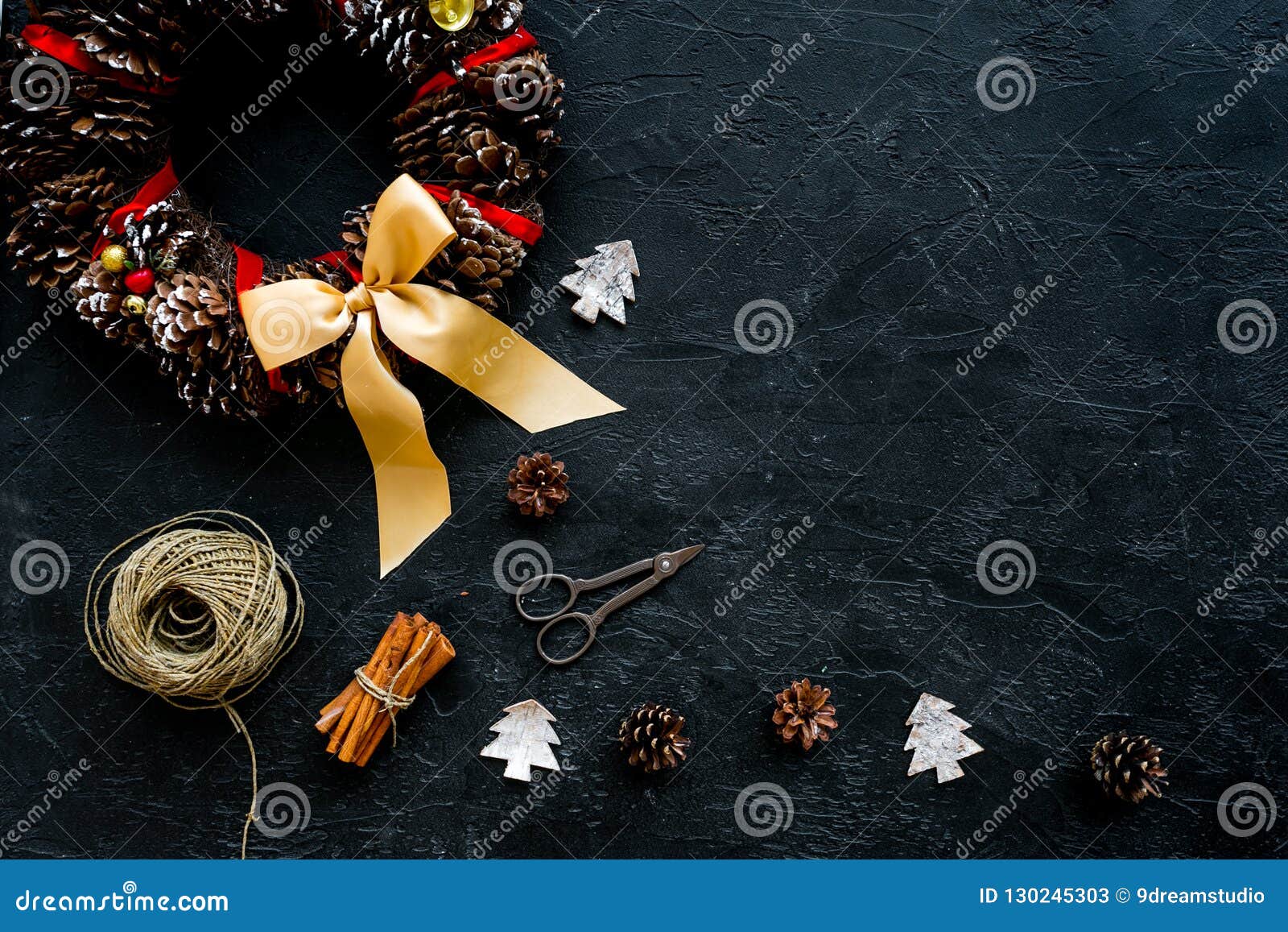 Process of Making Christmas Wreath Concept. Christmas Wreath Made of ...