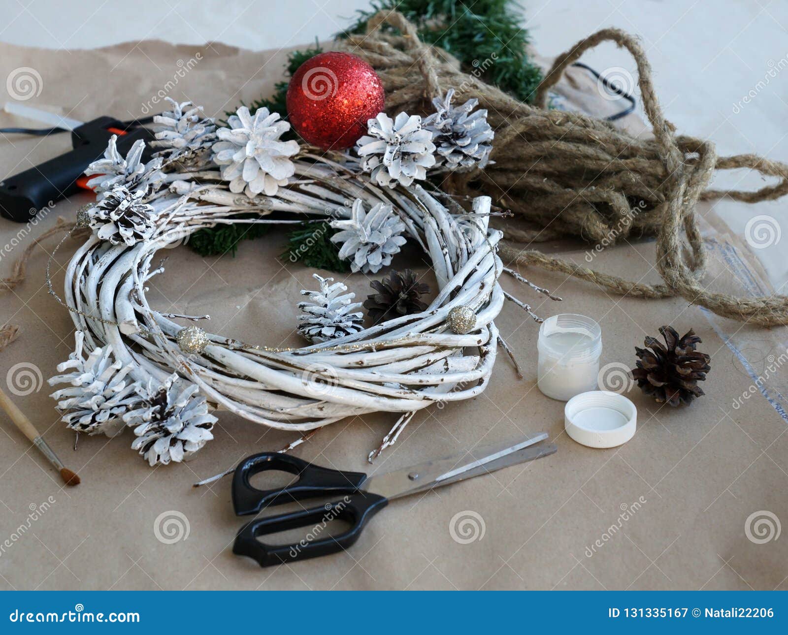 The Process of Making a Christmas Wreath with His Own Hands. Advent ...