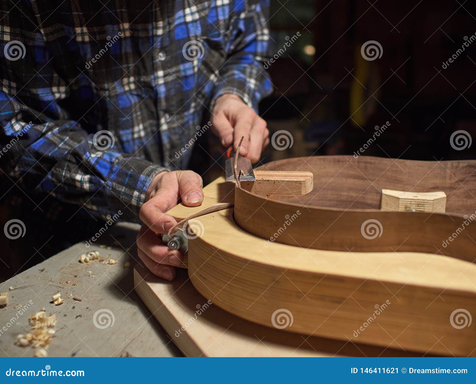 The Process of Making Classical Guitar. Stock Image - Image of measure ...