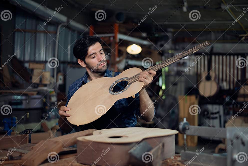 The Process of Making a Classical Guitar, Luthier Checking Guitar Stock ...
