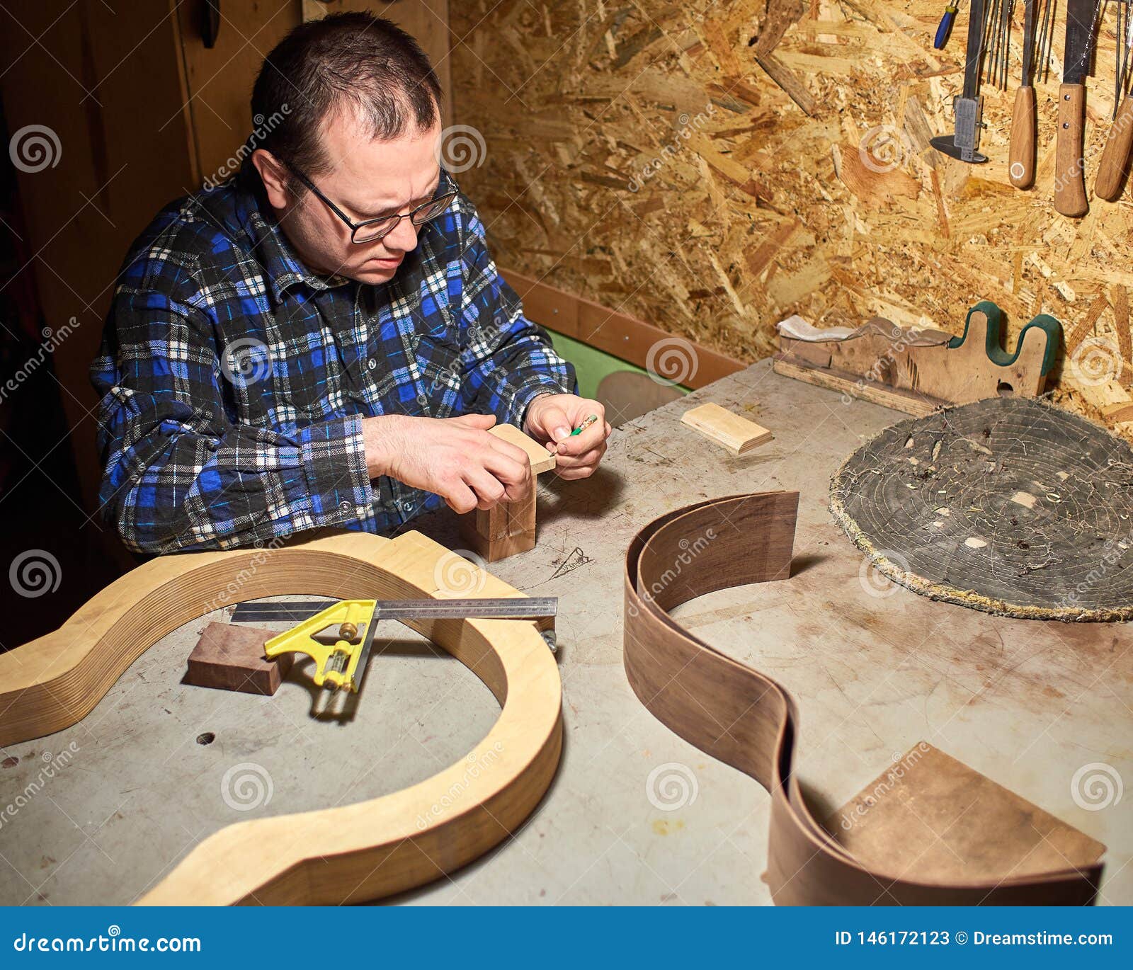The Process of Making Classical Guitar. Stock Image - Image of measure ...