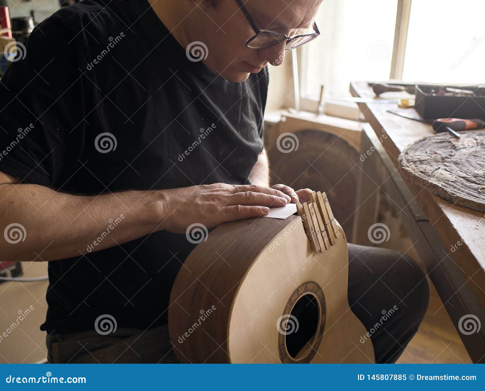 The Process of Making a Cutaway on Classical Guitar. Stock Image ...