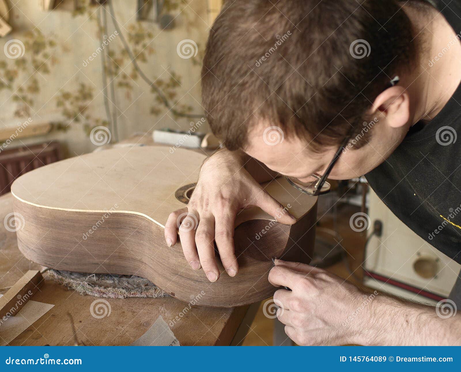 The Process of Making a Cutaway on Classical Guitar. Stock Image ...