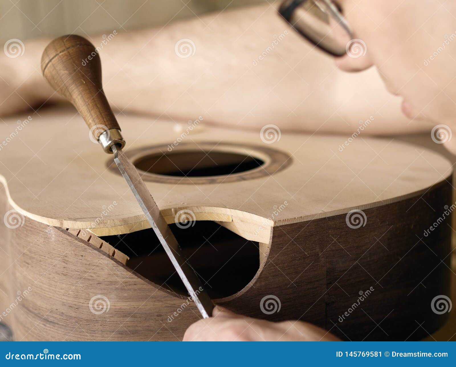 The Process of Making a Cutaway on Classical Guitar. Stock Image ...