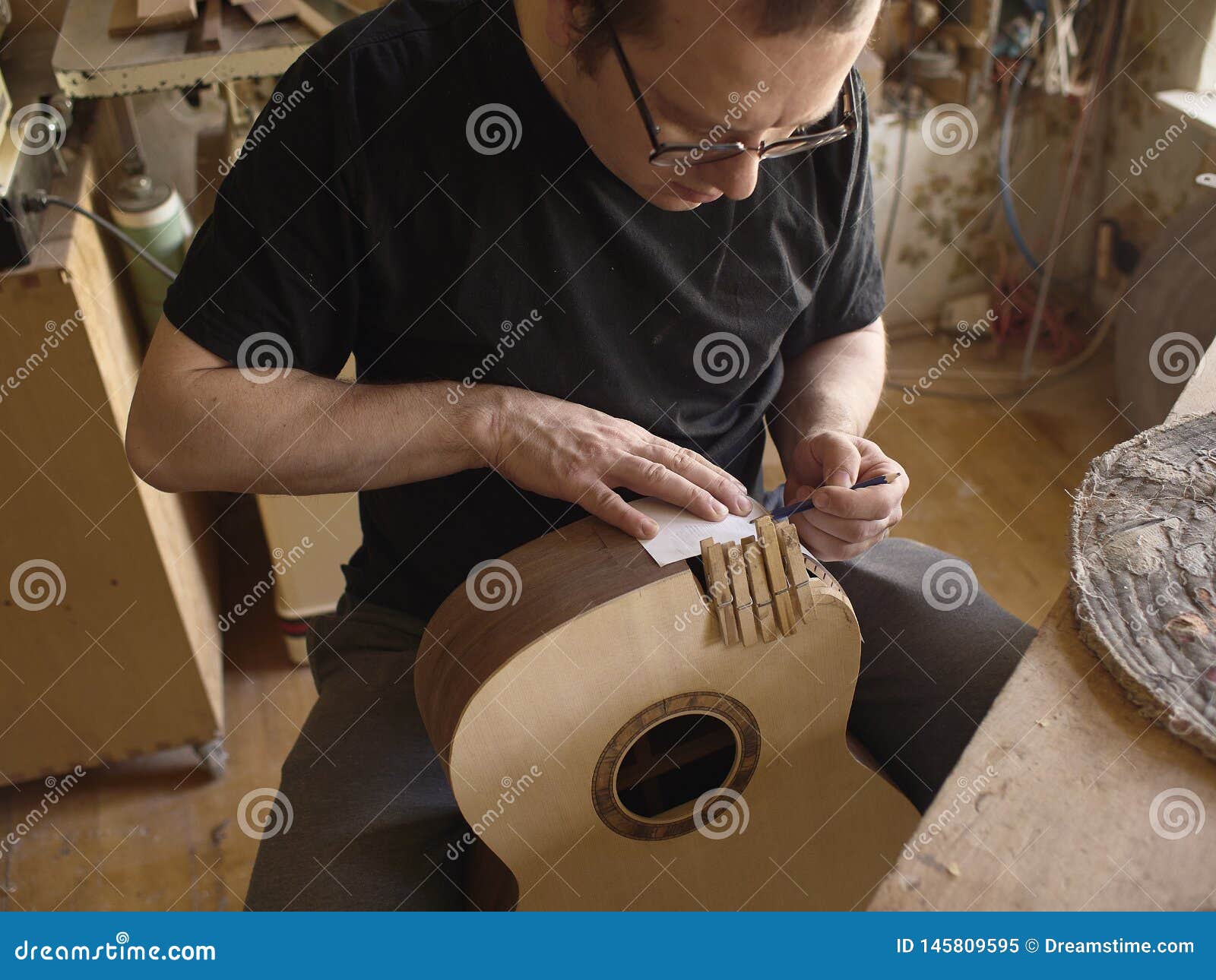 The Process of Making a Cutaway on Classical Guitar. Stock Image ...