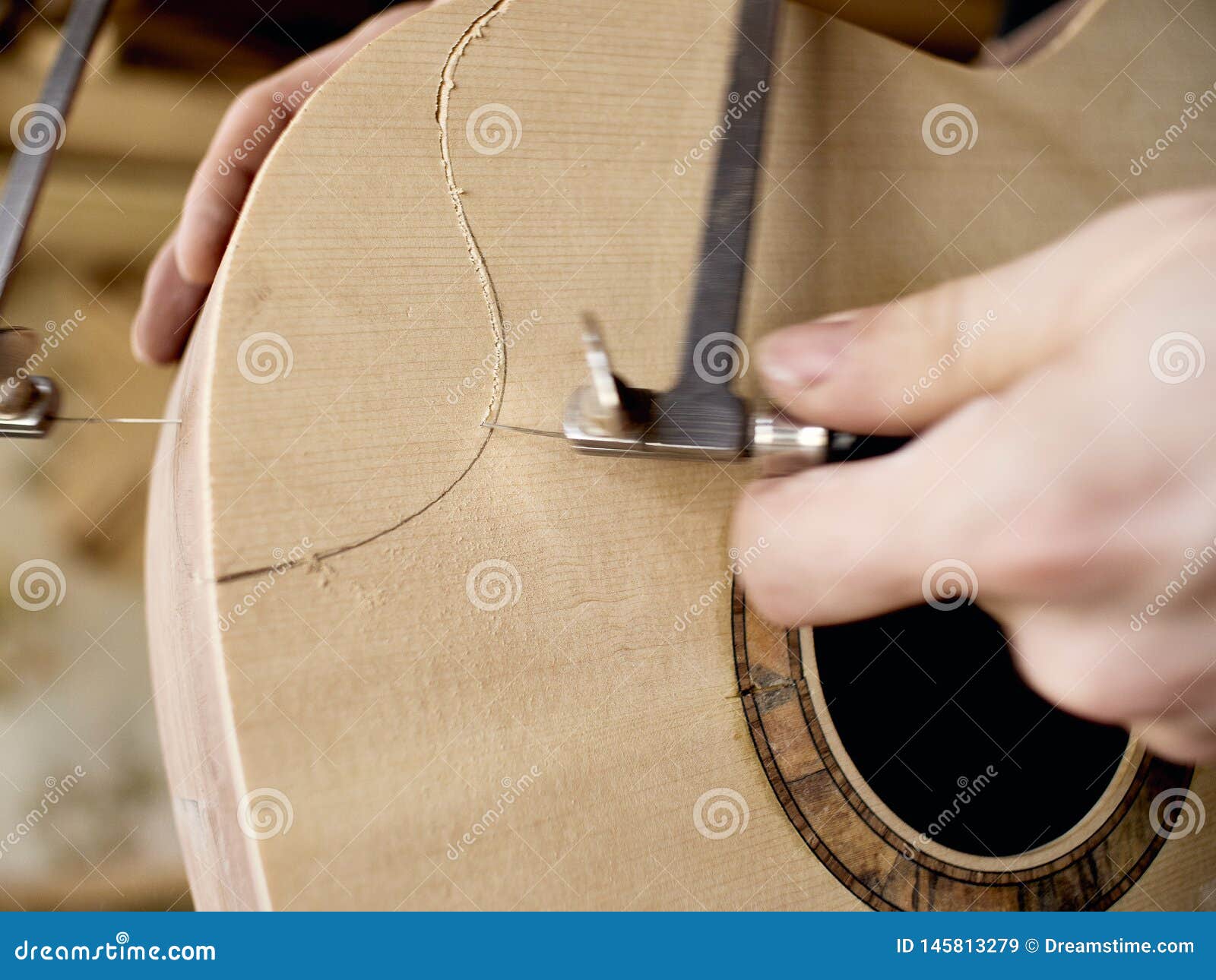 The Process of Making a Cutaway on Classical Guitar. Stock Image ...