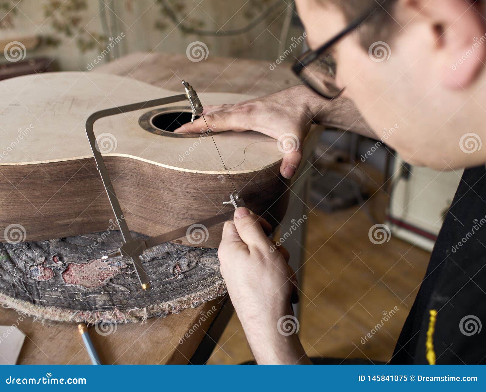 The Process of Making a Cutaway on Classical Guitar. Stock Image ...