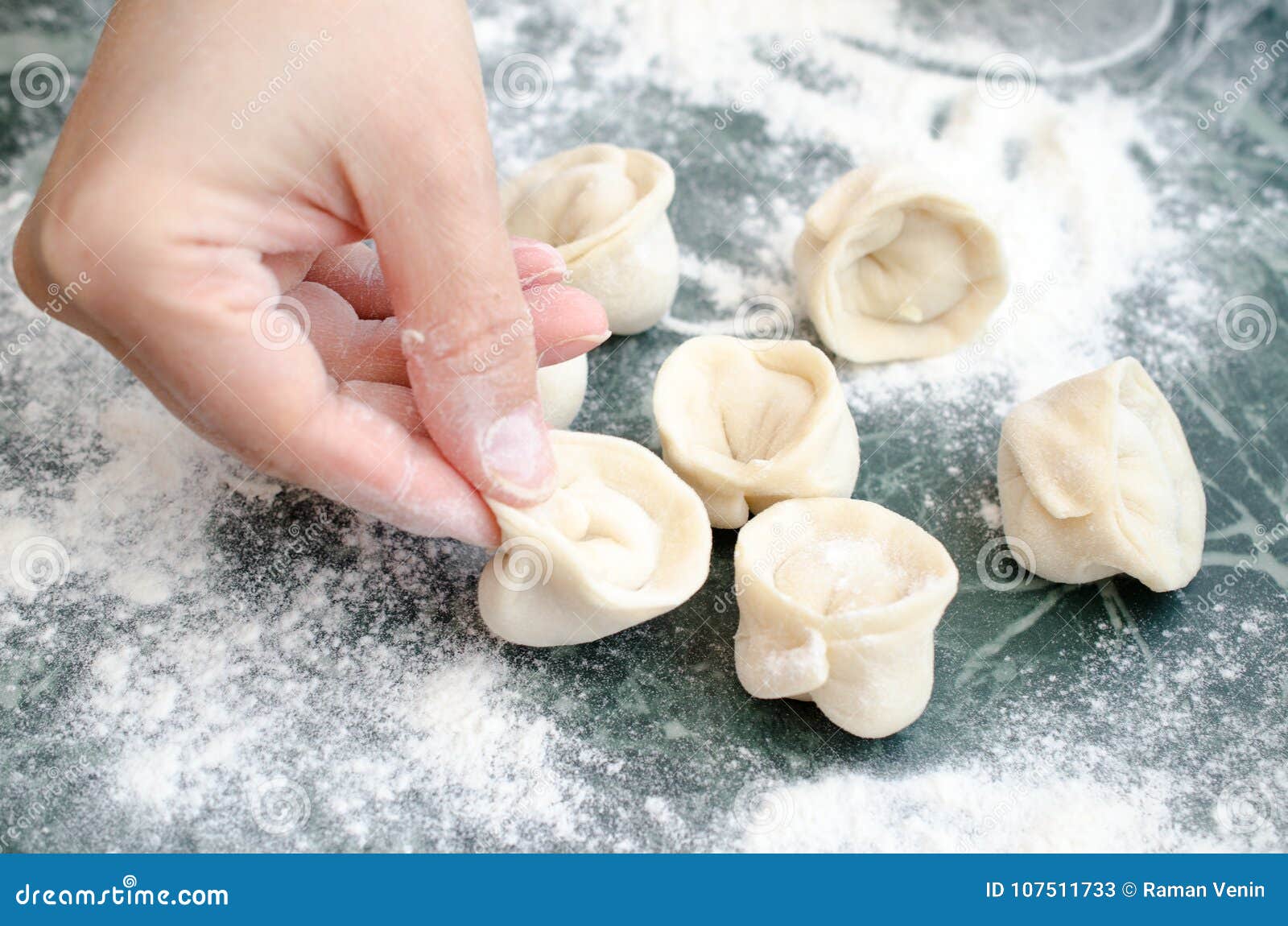 The Process of Making Delicious Home-made Dumplings with Meat. Stock ...