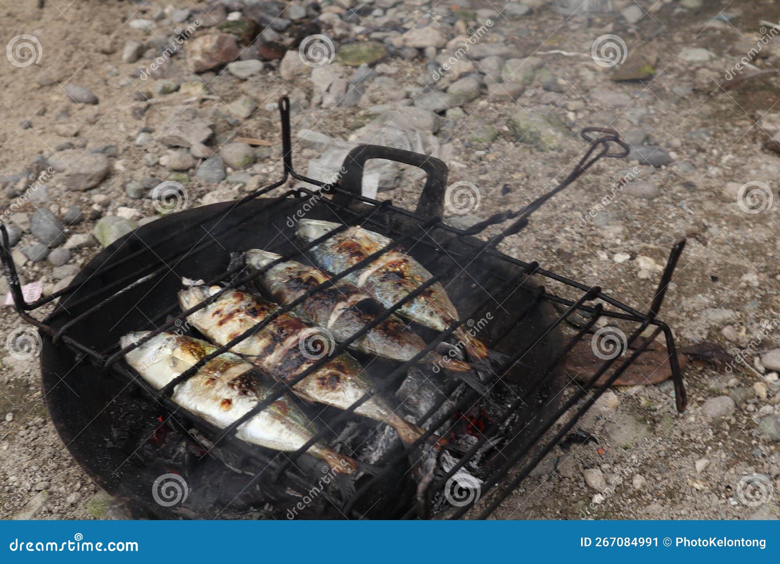 The Process of Making Grilled Fish that is Burned Over Coconut Shell ...