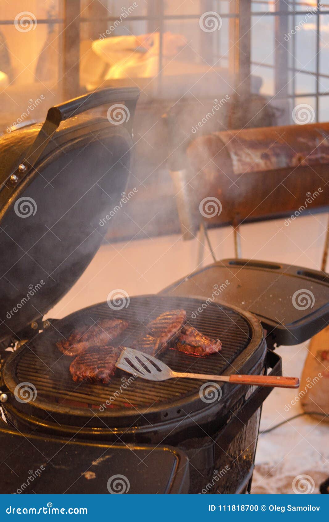 The Process of Making Grilled Steaks on an Open Fire Stock Photo ...