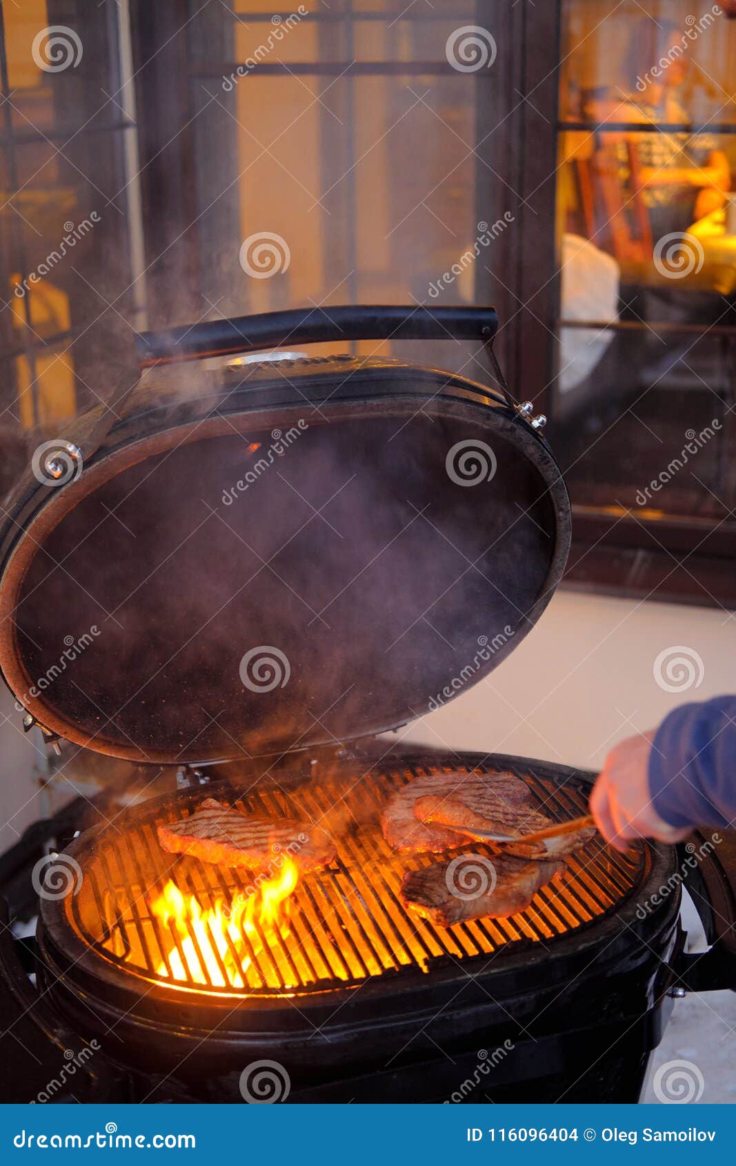 The Process of Making Grilled Steaks on an Open Fire Stock Photo ...
