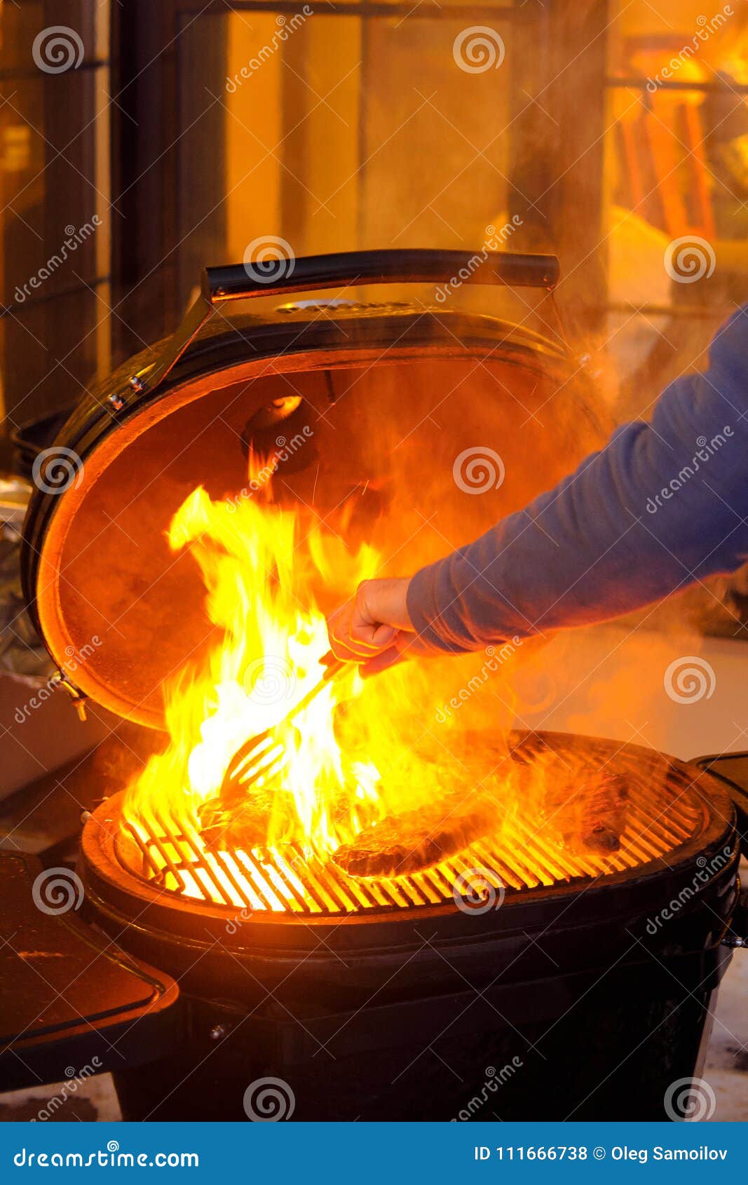 The Process of Making Grilled Steaks on an Open Fire Stock Photo ...