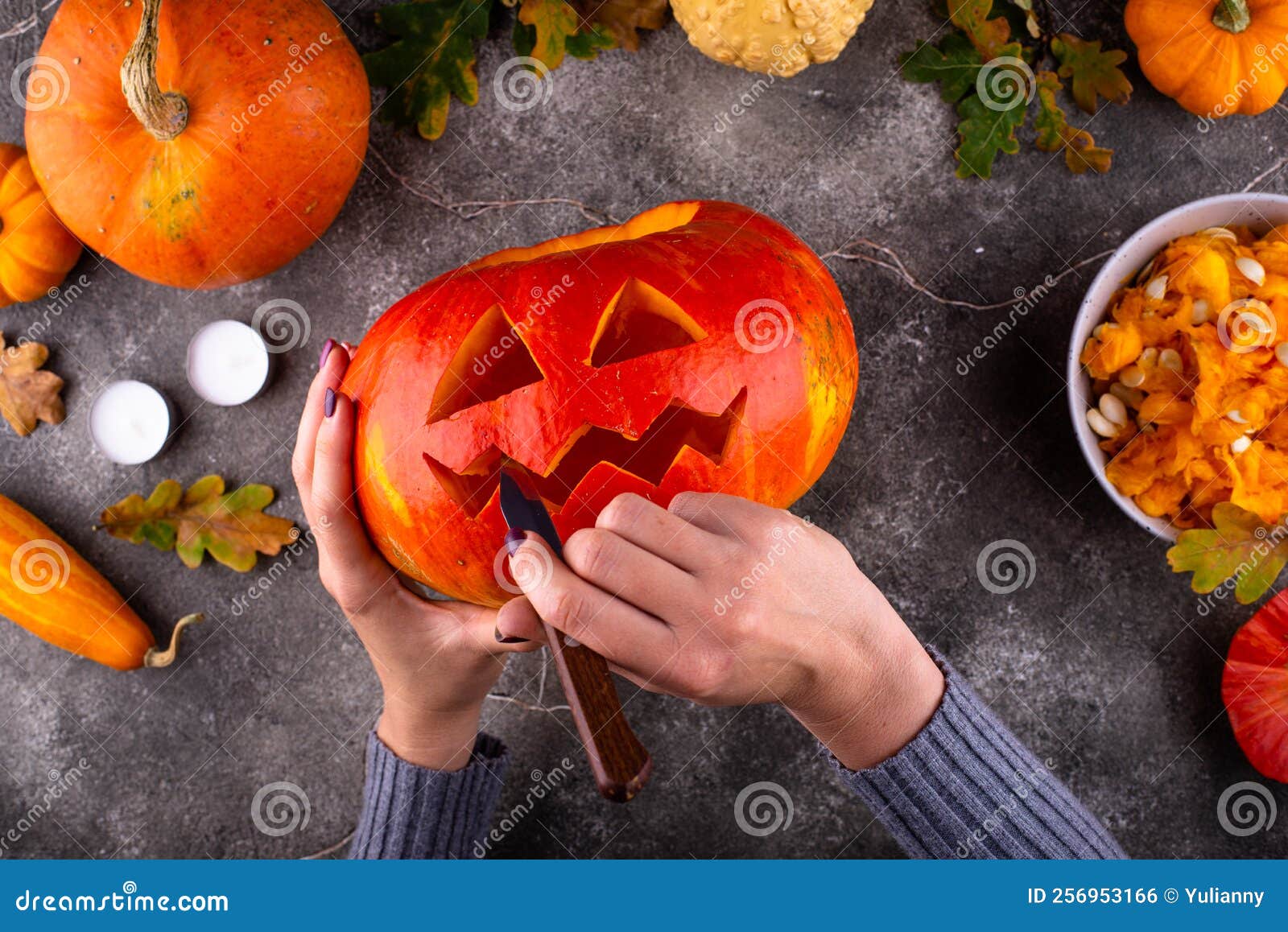 Process of Making Halloween Jack-o-lantern Stock Photo - Image of scary ...
