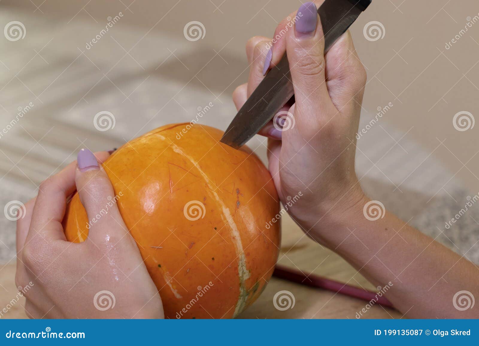 The Process of Making a Halloween Pumpkin. Horror Theme and Hallowe`en ...