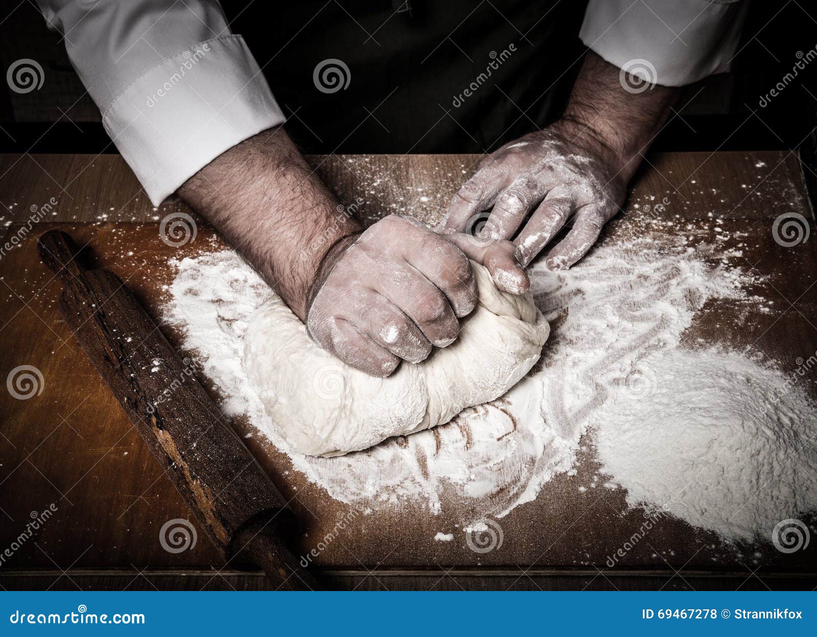 The Process of Making Home Bread by Male Hands. Toned Stock Photo ...
