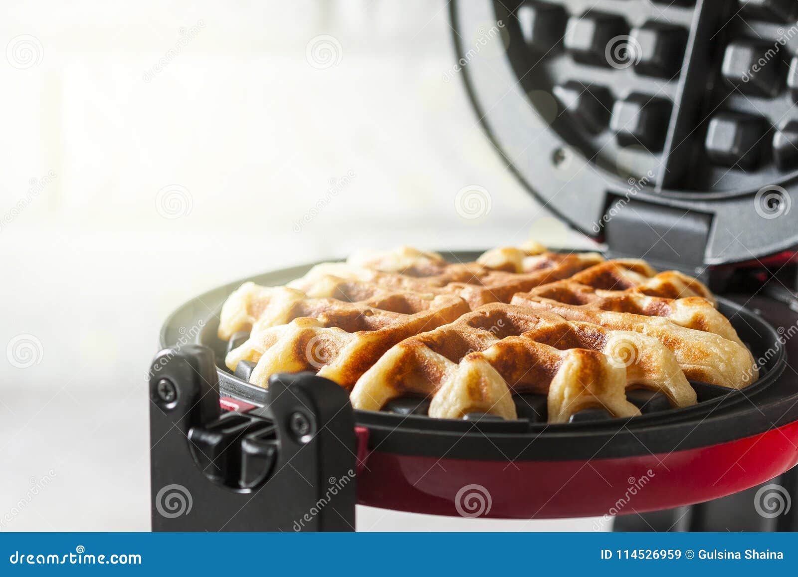 The Process of Making Homemade Waffles. Freshly Baked Waffles in a ...